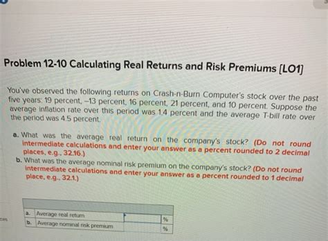 solved problem 12 10 calculating real returns and risk