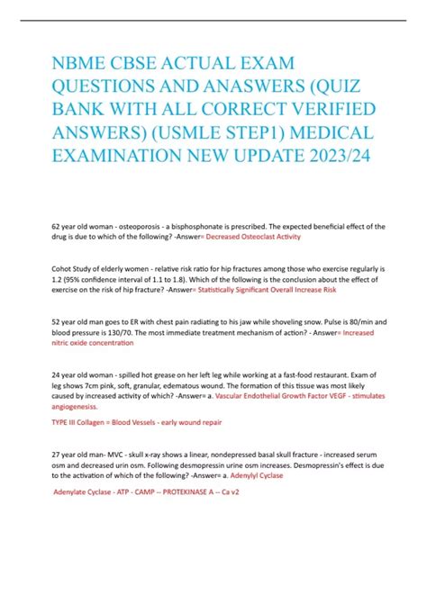 Nbme Cbse Actual Exam Questions And Anaswers Quiz Bank With All Correct Verified Answers