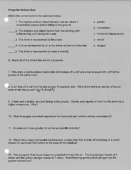 Projectile Motion Review Guide And Quiz By Jake S Science Corner