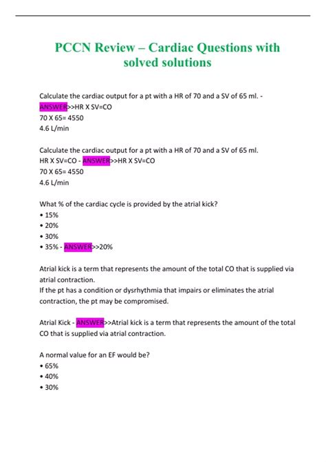 Pccn Exam Questions With Solved Solutions Cnm Certified Nurse