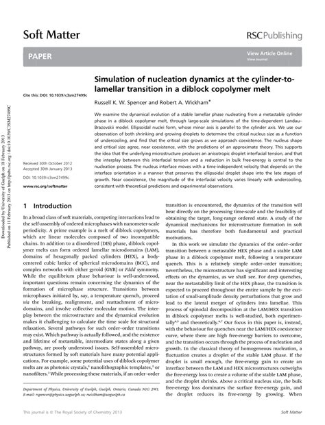 Pdf Simulation Of Nucleation Dynamics At The Lamellar Cylinder Transition In Diblock Copolymer