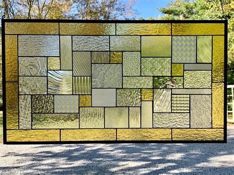 Honeydewglass Large Gold Geometric Stained Glass Panel 20 X 36