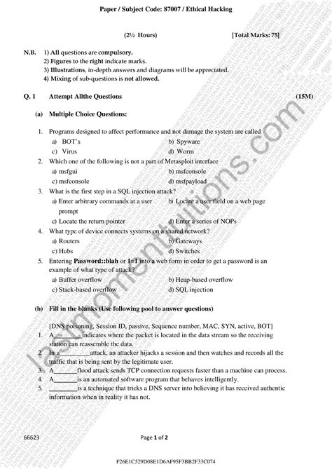 Tybsc CS SEM EH NOV Question Papers Paper Subject Code Ethical Hacking Studocu