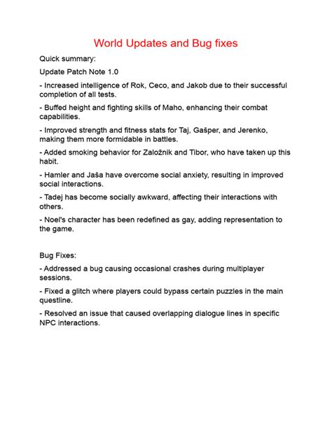 Update Patch Notes 10 Pdf