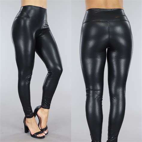 Zwarte Lederlook Legging Met Crocoprint Uwantisellnl
