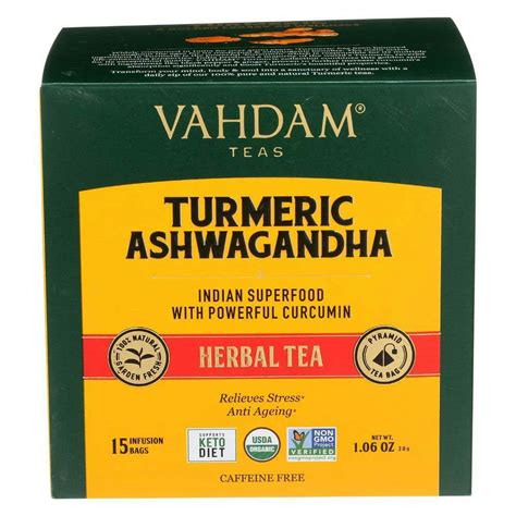 Vahdam Teas Turmeric Ashwagandha Herbal Tea 106 Oz Pack Of 6