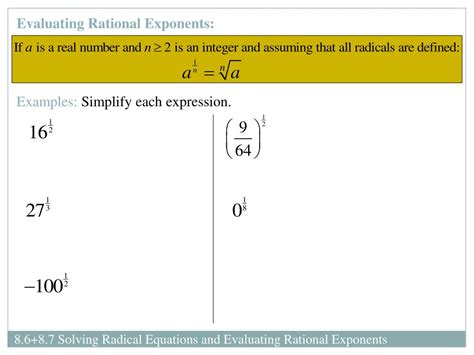PPT Chapter 8 Sections 6 And 7 Solving Radical Equations And Evaluating Rational Exponents
