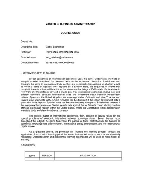 Global Econ Course Outline Doc