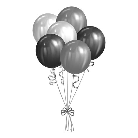 Bunch Of Realistic Silver Gray And Black Balloons And Ribbons Vector