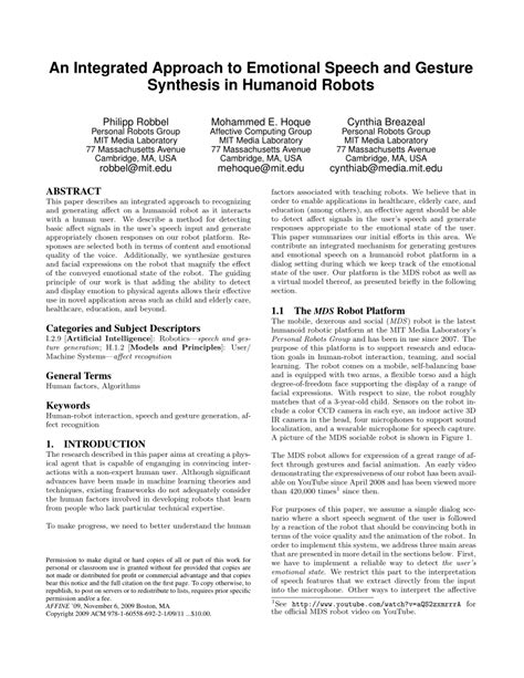 Pdf An Integrated Approach To Emotional Speech And Gesture Synthesis In Humanoid Robots