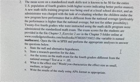 2 The Mean Score On A Standardized Math Skills Test