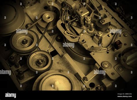 Old Reel Tape Recorder Detailed View Of The Internal Structure Of An Analog Tape Recorder