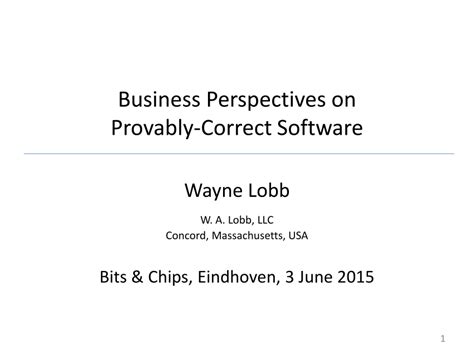 Pdf Business Perspectives On Provably Correct Software