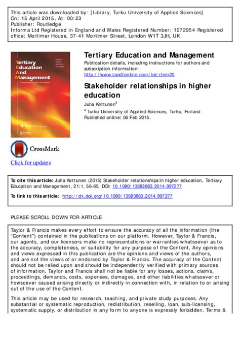 Pdf Stakeholder Relationships In Higher Education