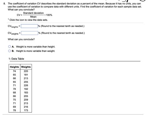 Solved The Coefficient Of Variation CV Describes The Chegg