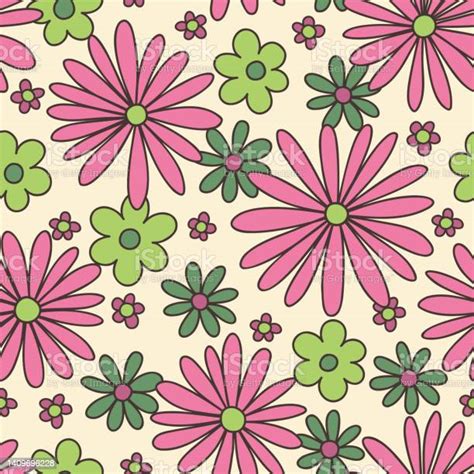 다채로운 대형 손으로 그린 꽃 벡터 원활한 패턴 레트로 70 년대 스타일 1960 1969 년에 대한 스톡 벡터 아트 및 기타 이미지 1960 1969 년 1970