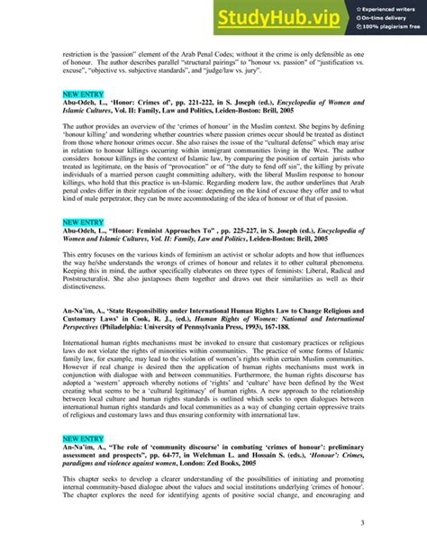 Annotated Bibliography On Crimes Of Honour Preface Pdf
