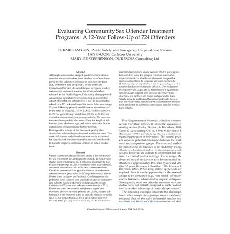 Pdf Evaluating Community Sex Offender Treatment Programs A 12 Year