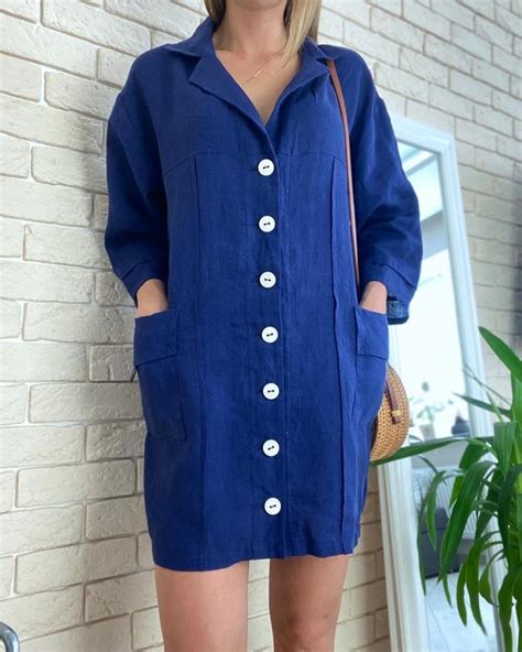 Сині лляне плаття — ціна 430 грн у каталозі Короткі сукні Купити жіночі речі за доступною ціною