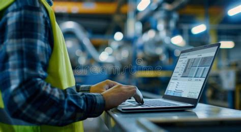 Engineer Using Laptop In Industrial Factory Setting For Monitoring And