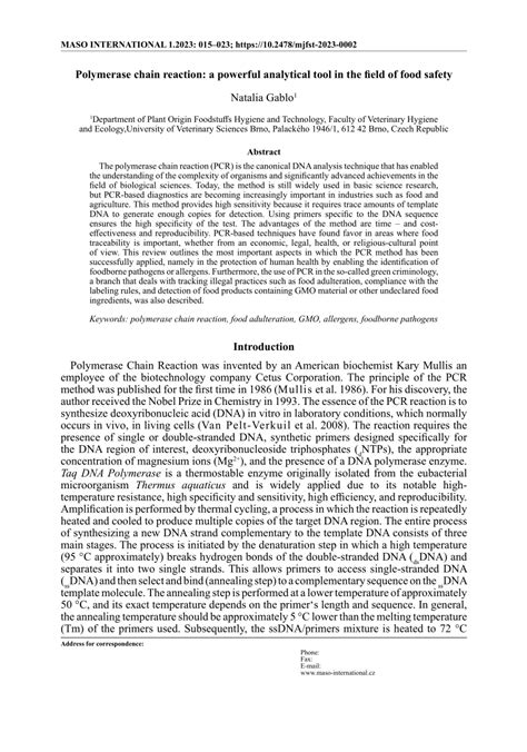 Pdf Polymerase Chain Reaction A Powerful Analytical Tool In The Field Of Food Safety