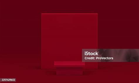 3d 레드 스퀘어 포디움 받침대 제품 프리젠 테이션 현실적인 벡터 일러스트 레이 션을위한 모의 0명에 대한 스톡 벡터 아트 및 기타 이미지 Istock