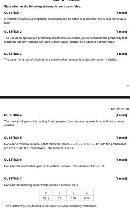 Solved QUESTION Mark A Random Variable In A Chegg
