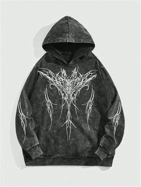 Mens Fashionable Washed Gothic Print Hoodie School Hoodie Print Women Clothes Sale Gothic