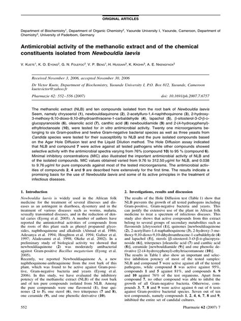 Antimicrobial Activity Of The Methanolic Extract And Of The Chemicalconstituents Isolated From