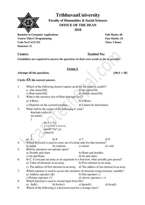 Mcq C Programming This Is The Question Collection Of C Language