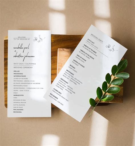 Simple Program Cards Template Printable Wedding Program Modern