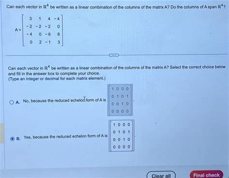 Solved Can Each Vector In R Be Written As A Linear Chegg