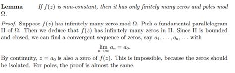 sequences and series elliptic functions proof non constant function