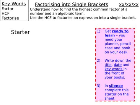 Factorising Into Single Brackets Teaching Resources
