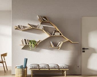 Tree Bookshelf Handmade Wooden Unique Book Case Etsy