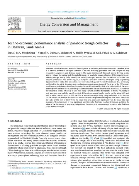 Pdf Techno Economic Performance Analysis Of Parabolic Trough