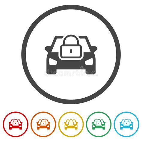 Car Alarm Protection Icon With A Lock Set Icons In Color Circle Buttons Stock Vector