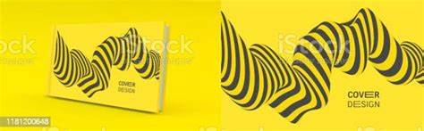 커버 디자인 템플릿 착시와 검은 색과 노란색 패턴 플래카드 배너 책 표지 브로셔 플래너 또는 노트북에 적용됩니다 3d 벡터 그림입니다 0명에 대한 스톡 벡터 아트 및 기타