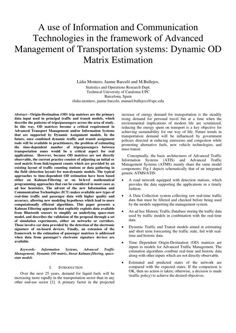 Pdf A Kalman Filter Approach For The Estimation Of Time Dependent Od Matrices Exploiting
