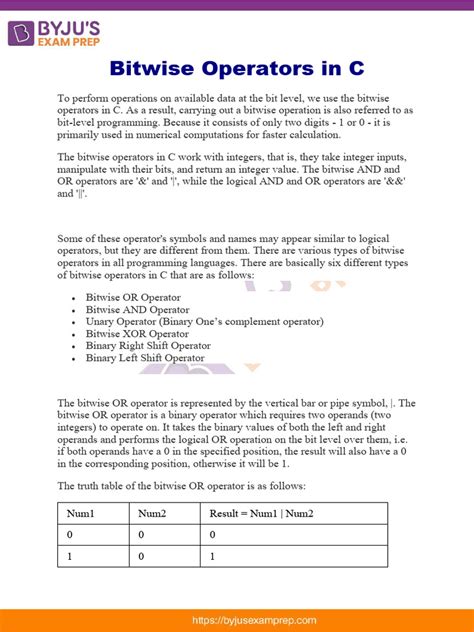 Bitwise Operators In C Gate Notes 72 Pdf Computer Architecture
