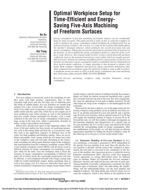 Pdf Optimal Workpiece Setup For Time Efficient And Energy Saving Five