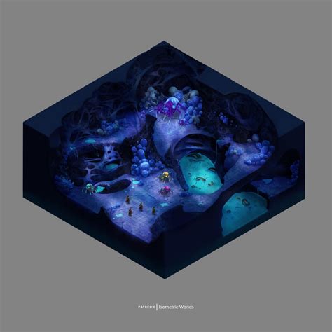 [oc] [art] Isometric Battle Map Spooky Caves Jelly Spiders And Nomadic Archers Dnd