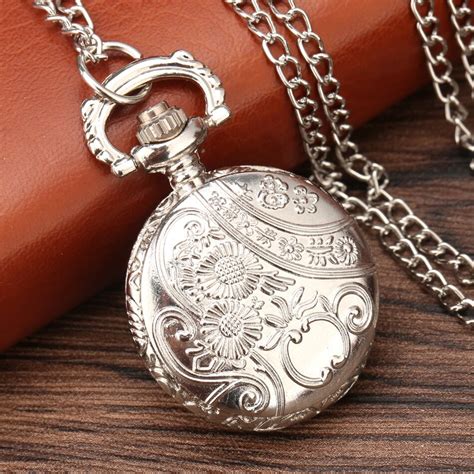 Silver Flower Pocket Watch Vintage Pocket Watch
