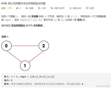 统计无向图中无法互相到达点对数 经典建邻接表dfs统计 ＞ 并查集优化 并查集手册写的详细 不可达的点对数 Csdn博客