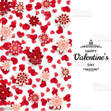 해피 발렌타인 데이 배경입니다 배너 인사말 카드 전단지에 대 한 좋은 디자인 서식 파일 종이 예술 꽃과 하트 가격에 대한 스톡