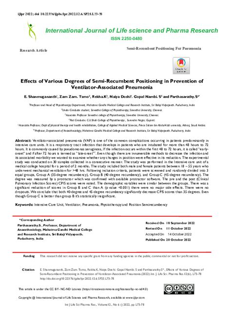 Pdf Effects Of Various Degrees Of Semi Recumbent Positioning In Prevention Of Ventilator