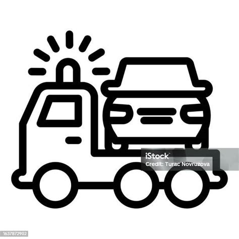 견인 트럭 라인 아이콘입니다 손상된 차량 기호를 픽업하는 차량 구조 흰색 배경에 윤곽선 스타일 픽토그램 자동차 사고 표지판 모바일 개념 웹 디자인입니다 벡터 그래픽 0명에