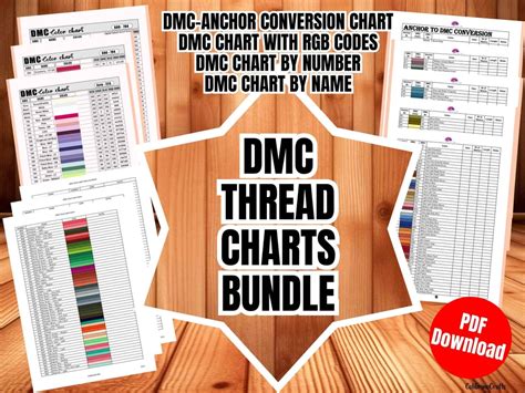 DMC Color Chart Bundle By Number By Name With RGB Codes Anchor DMC Conversion Digital Download