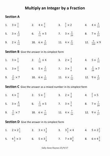 Elegant Multiplying A Fraction By An Integer Worksheet Integers