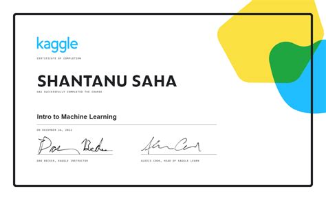 shantanu saha completed the intro to machine learning course on kaggle
